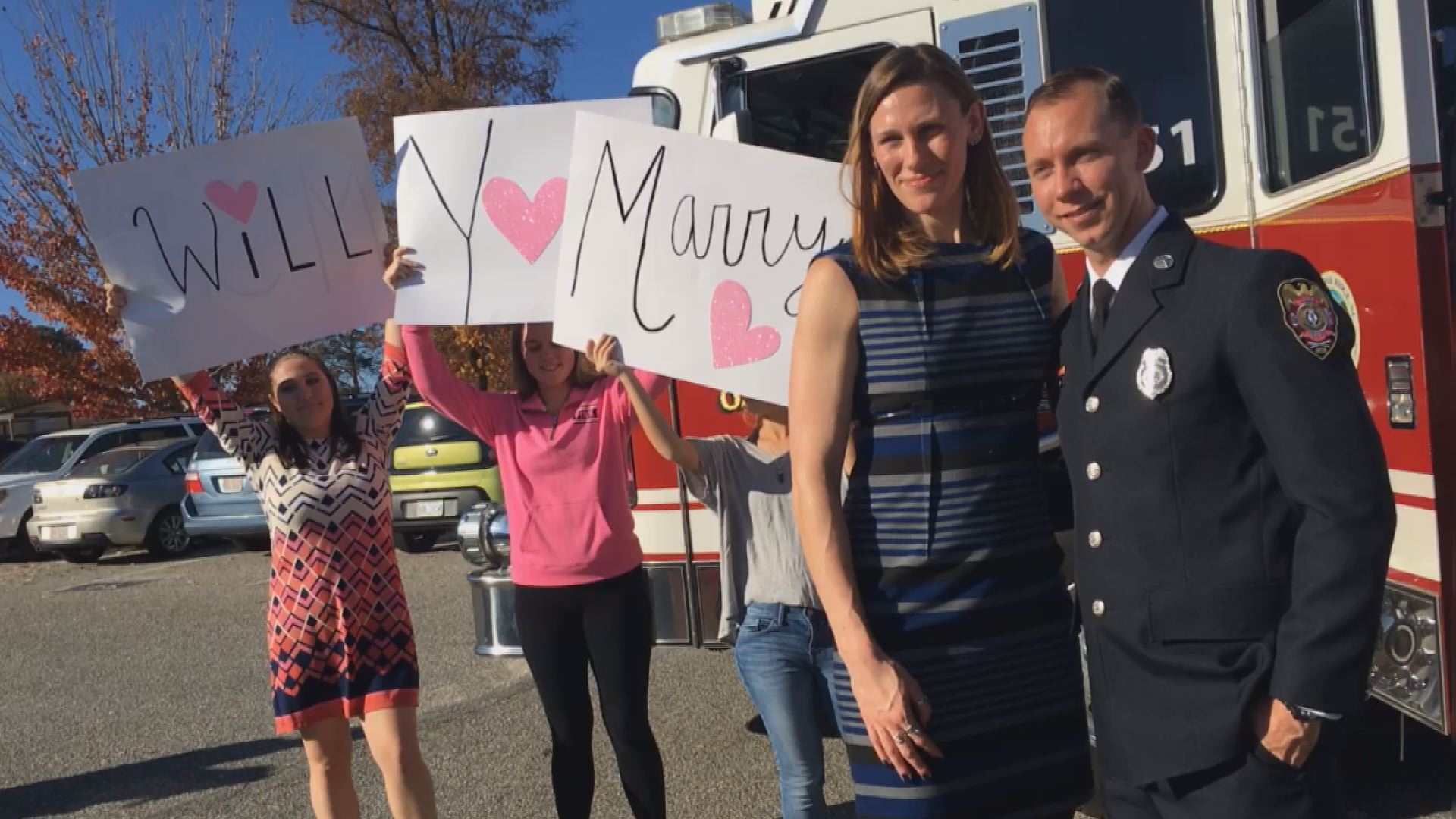 N.C. firefighter calls fire drill at school for epic proposal | king5.com